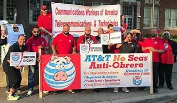 CWA members protest outside AT&T’s annual shareholder meeting | Speed ...